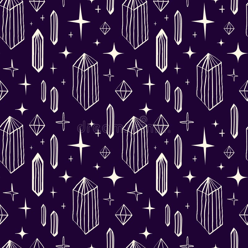 Magical Crystals and Mystical Gems Seamless Pattern. Stock Vector ...