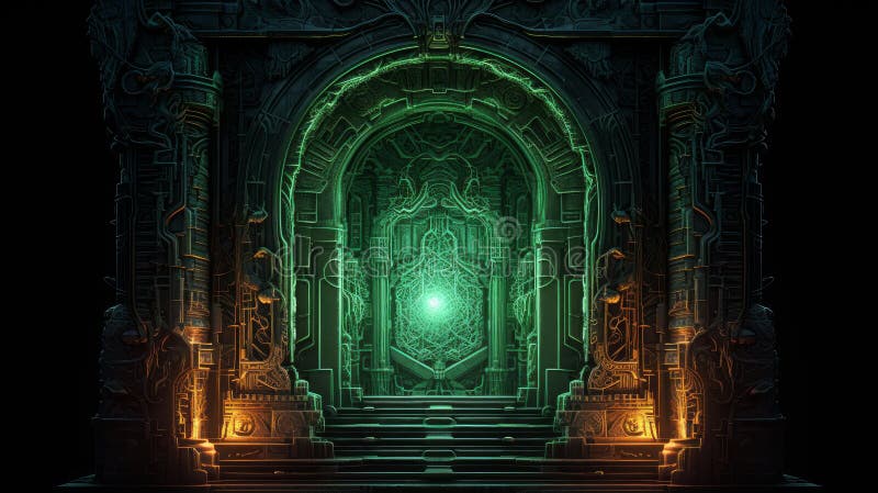 A Magical Dark Door Neon Light Visual Art Generative AI Stock ...