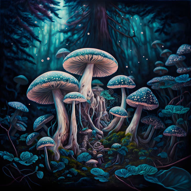 Magical Dark Night Forest with Toadstools, Concept Art Illustration ...