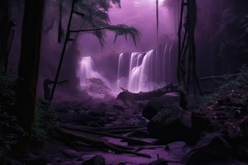 Magical Dark Purple Forest with Stone Bridge and Crystal Clear Stream ...
