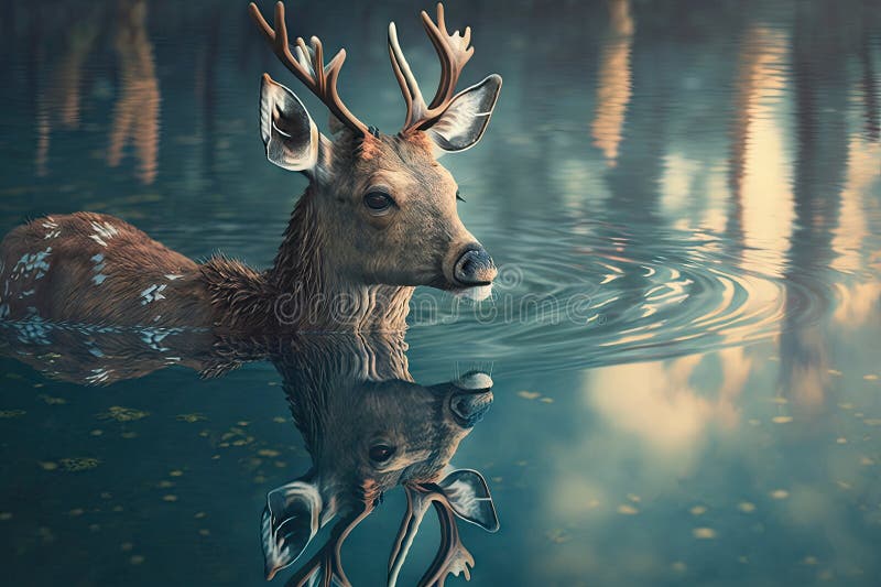 Swimming Deer Stock Illustrations – 212 Swimming Deer Stock ...