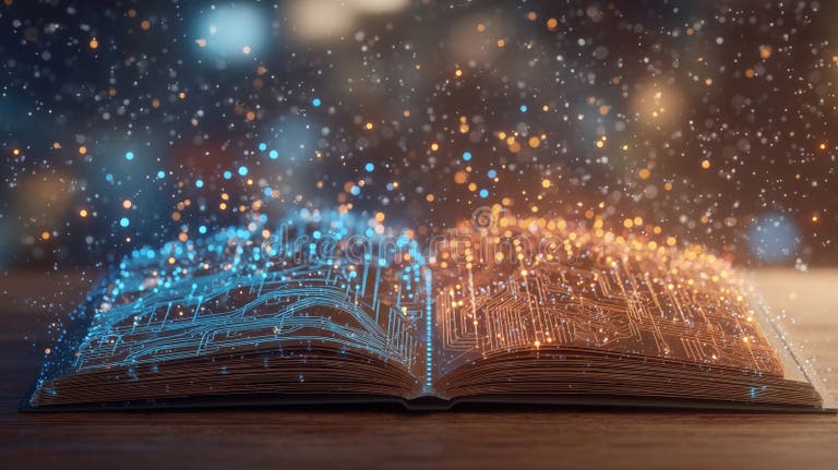 Magical Digital Book Reveal Stock Image - Image of glow, connection ...