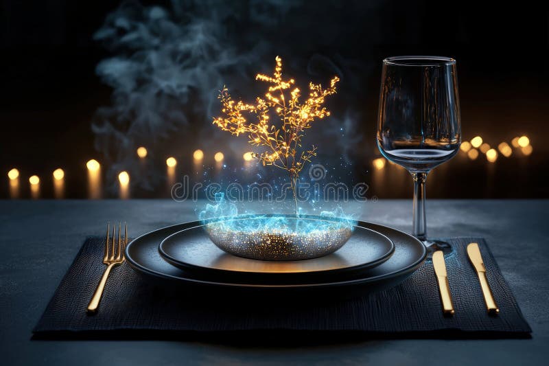 A Magical Dining Experience Featuring a Glowing Dish and Sparkling Tree ...