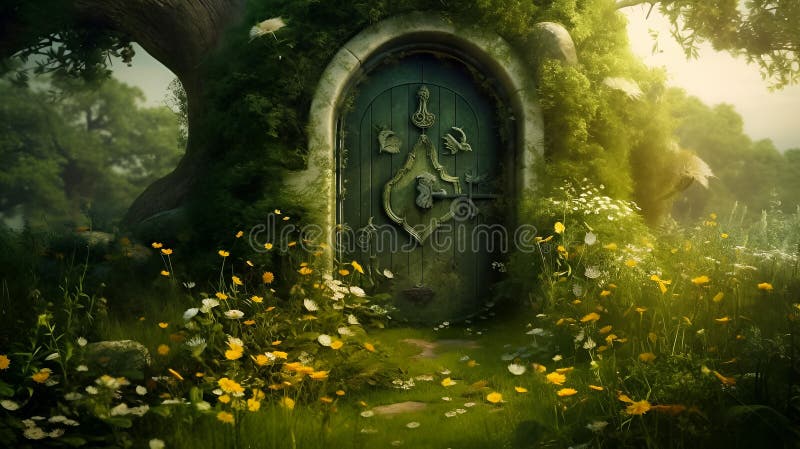 Magical Door in a Tree in a Forest. Stock Illustration - Illustration ...
