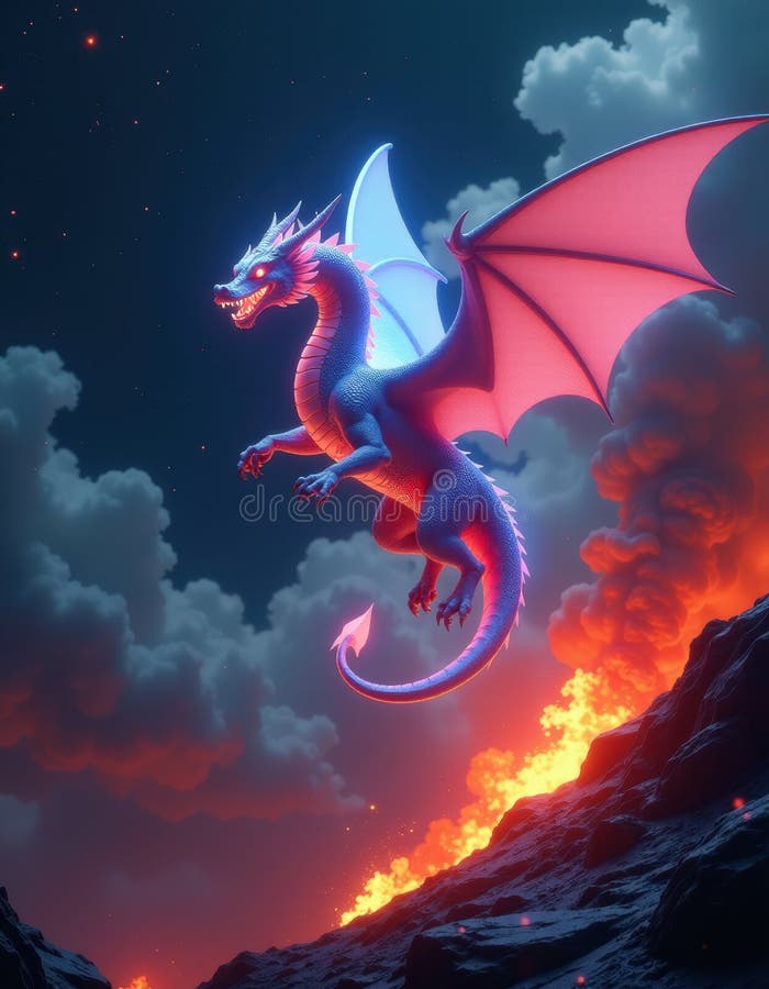 Dragon Soaring Over Volcano Stock Illustrations – 16 Dragon Soaring ...