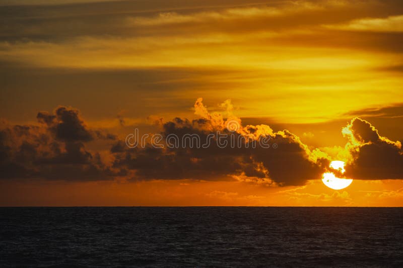 Magical Dramatic Sunset Sky with Fluffy Clouds As Background. Banner ...