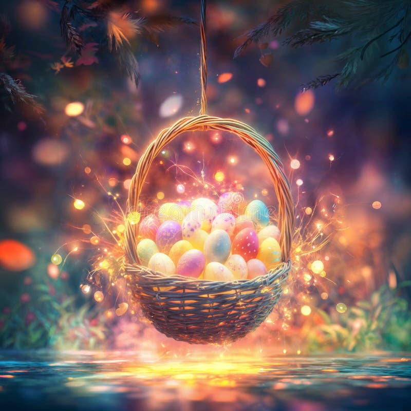 Ethereal Image of Floating Basket with Colorful Eggs, Generative Ai ...