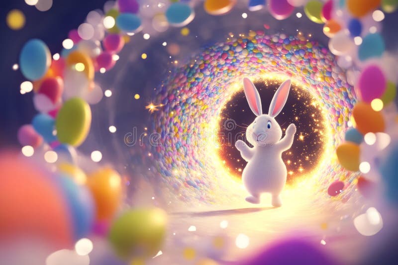 A Magical Easter Bunny Appearing through a Sparkling Portal, Bringing a ...