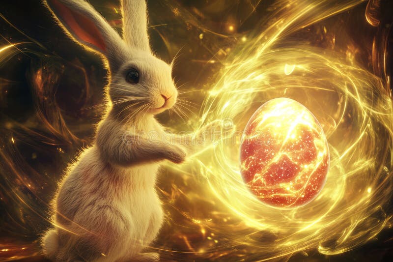 A Magical Easter Bunny Surrounded by Swirling Ribbons of Light, Gently ...