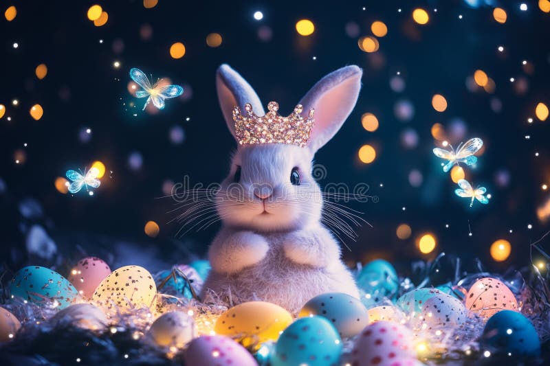 A Magical Easter Bunny Wearing a Sparkling Crown, Surrounded by ...