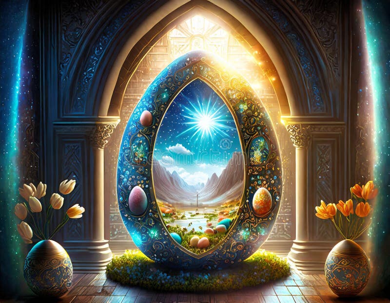 Magical Easter Egg Portal Opens To a Serene Landscape, Surrounded by ...