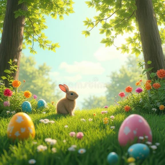 Magical Easter Landscape stock illustration. Illustration of warm ...