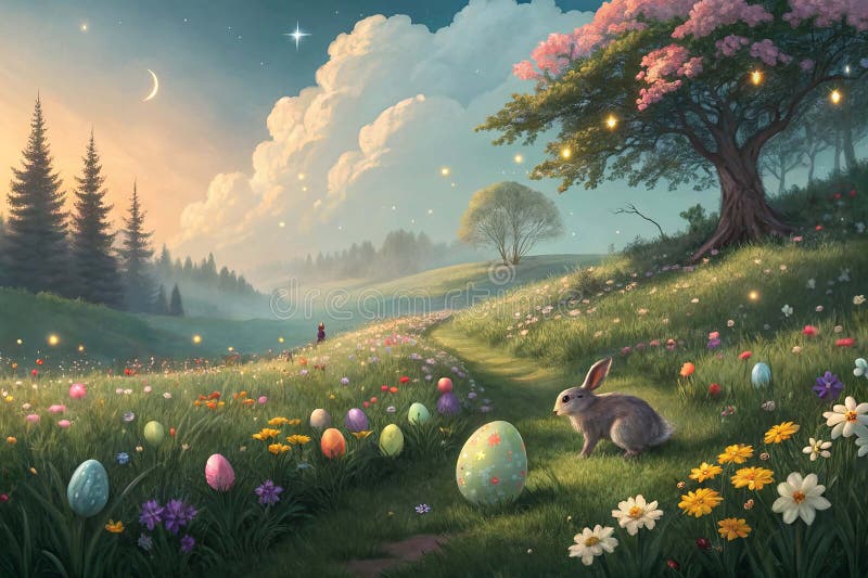 Magical Easter Landscape Generative AI Stock Illustration ...