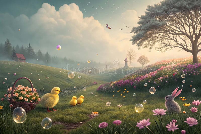 Magical Easter Landscape Generative AI Stock Illustration ...