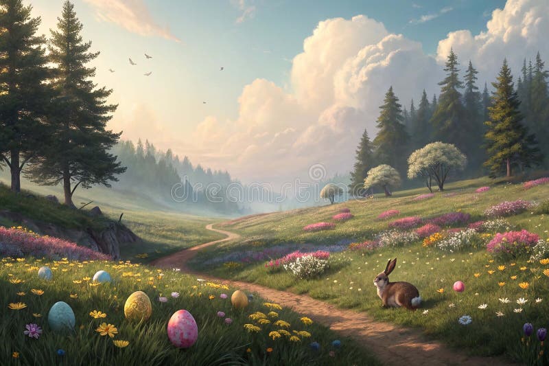 Magical Easter Landscape Generative AI Stock Illustration ...