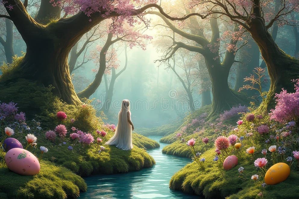 Magical Easter Scene in Fantasy Land Stock Illustration - Illustration ...