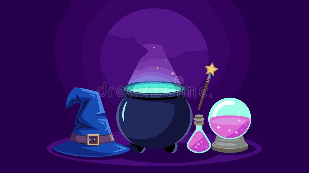 Magical Elements Collection: Cauldron, Potions, and Wizard Hat Stock ...