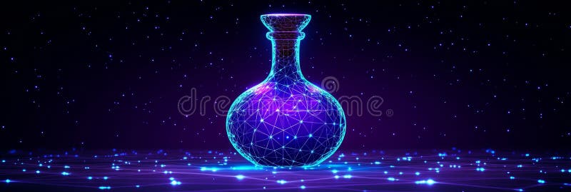 Magical Elixir. Digital Potion Bottle on Purple Abstract Background ...