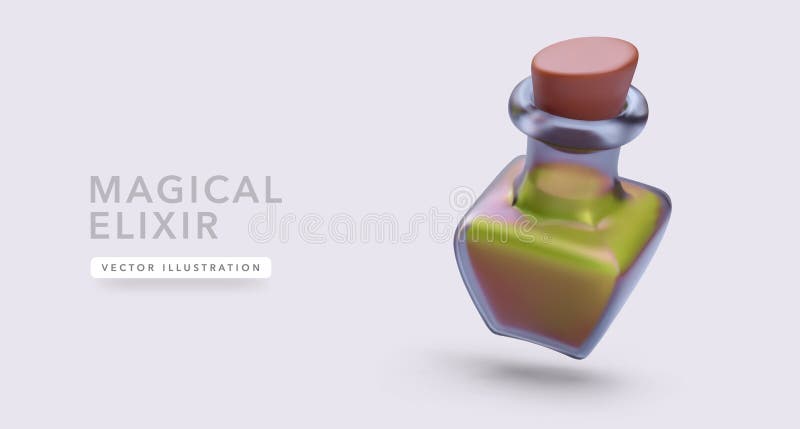 Magical Elixir in Glass Bottle with Shadow in 3d Realistic Style ...