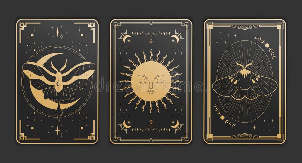 Magical Esoteric Tarot Card Reverse Side with Butterflies and Celestial ...