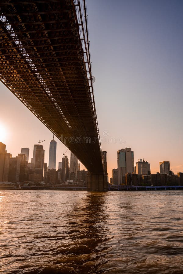 Magical Evening Sunset Close Up View of the Brooklyn Bridge from the ...