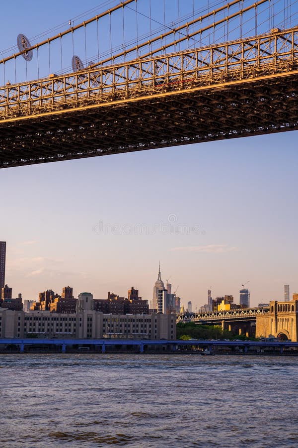 Magical Evening Sunset Close Up View of the Brooklyn Bridge from the ...