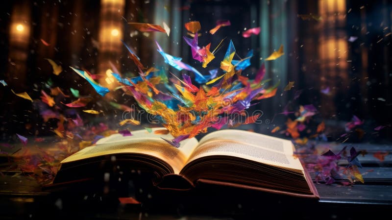 Magical Explosion of Colorful Origami Birds Emerging from an Open Book ...