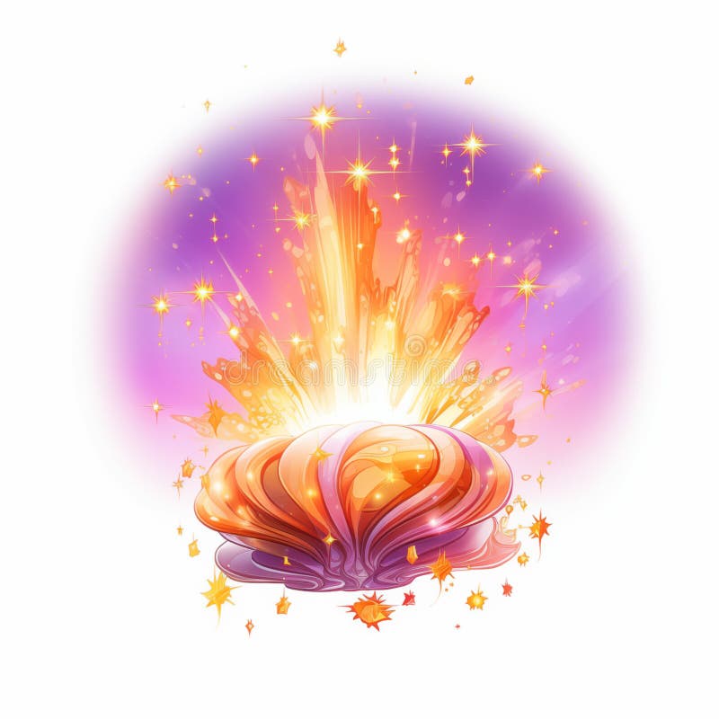 Magical Explosion of Light Emerging from a Purple Shell with Golden ...