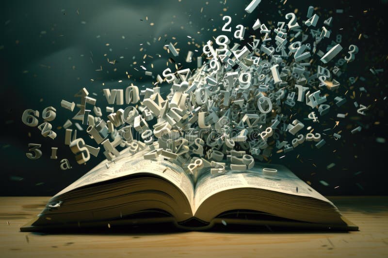Magical Explosion of Numbers and Letters Emerging from an Open Book AI ...