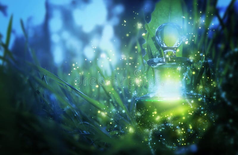 Magical Fairy Dust Potion in Bottle in the Forest. Stock Image - Image ...