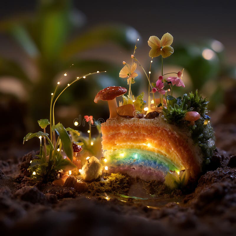 A Magical Fairy Garden Ecosystem with Glowing Elements on a Rainbow ...