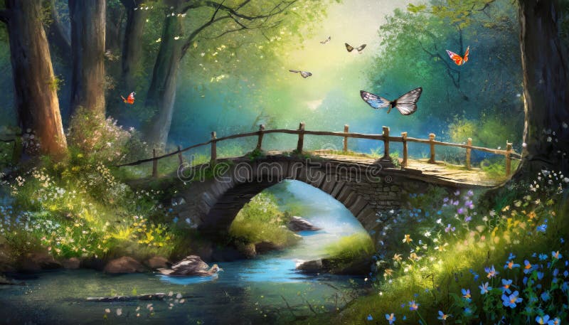 Magical Fairy Tale Bridge Over the River Stock Image - Image of ...