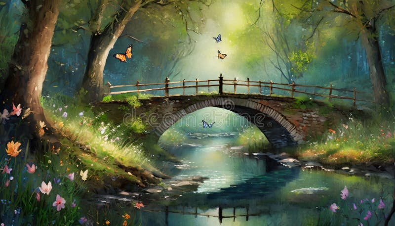 Magical Fairy Tale Bridge Over the River Stock Photo - Image of ...