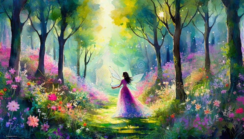 Magical Fairy Tale Fairy in the Forest Stock Illustration ...
