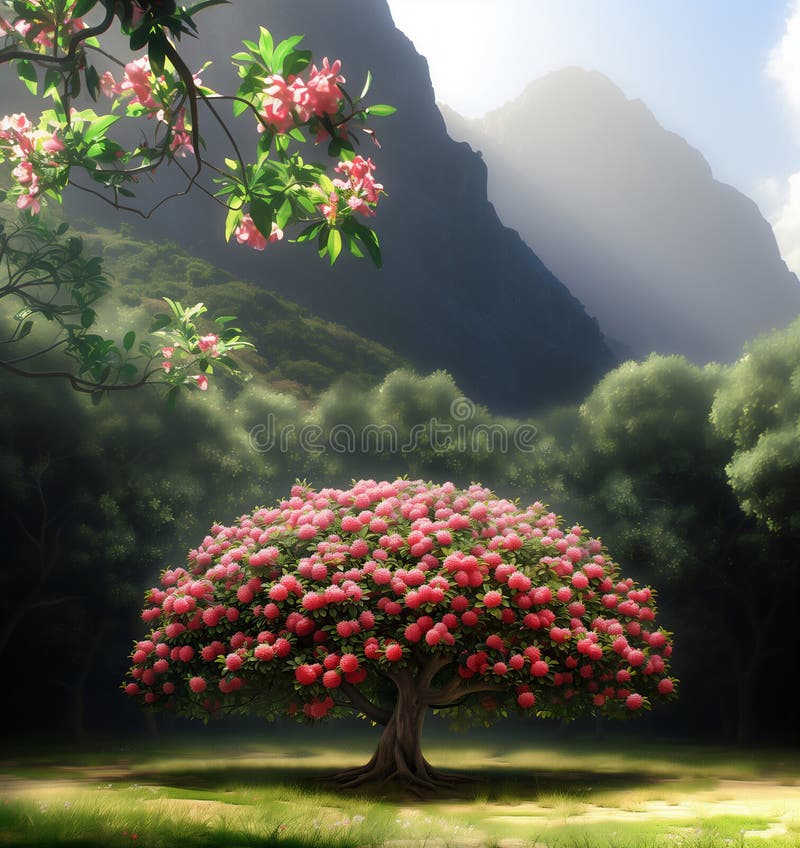 A Magical, Fairy-tale Tree Against a Background of Mountains and Forest ...