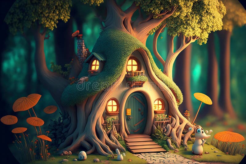 Magical Fairytale Hut in Woods Woods Tree House Stock Illustration ...