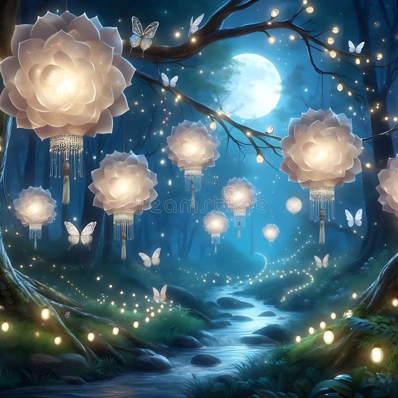 A Magical Fantasy Dreamscape Featuring a Captivating Forest Illuminated ...