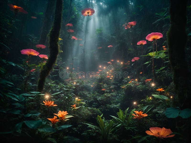 Magical Fantasy Fairy Tale Scenery, Night in a Forest Stock ... Magical Fantasy Fairy Tale Scenery, Night in a Forest Stock ...