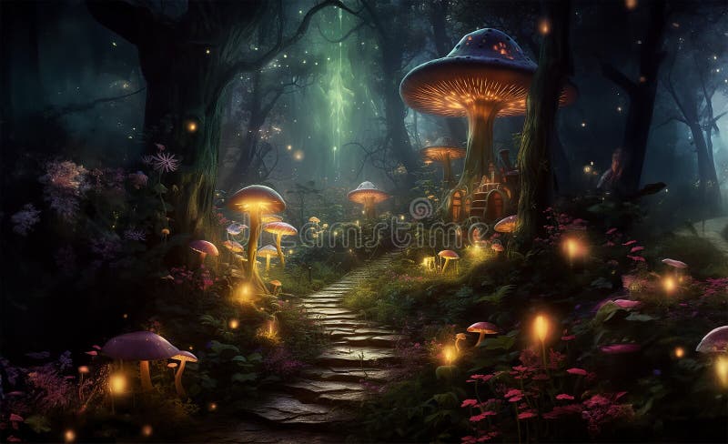 Magical Fantasy Fairy Tale Scenery, Night in a Forest Stock ... Magical Fantasy Fairy Tale Scenery, Night in a Forest Stock ...