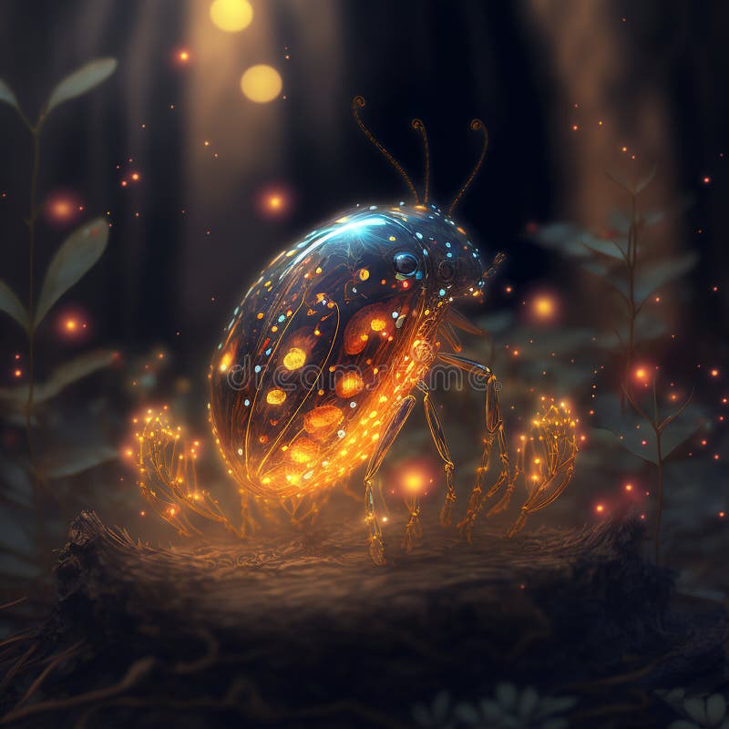Magical Fantasy Lights Around a Ladybird, Generative Ai Stock ...