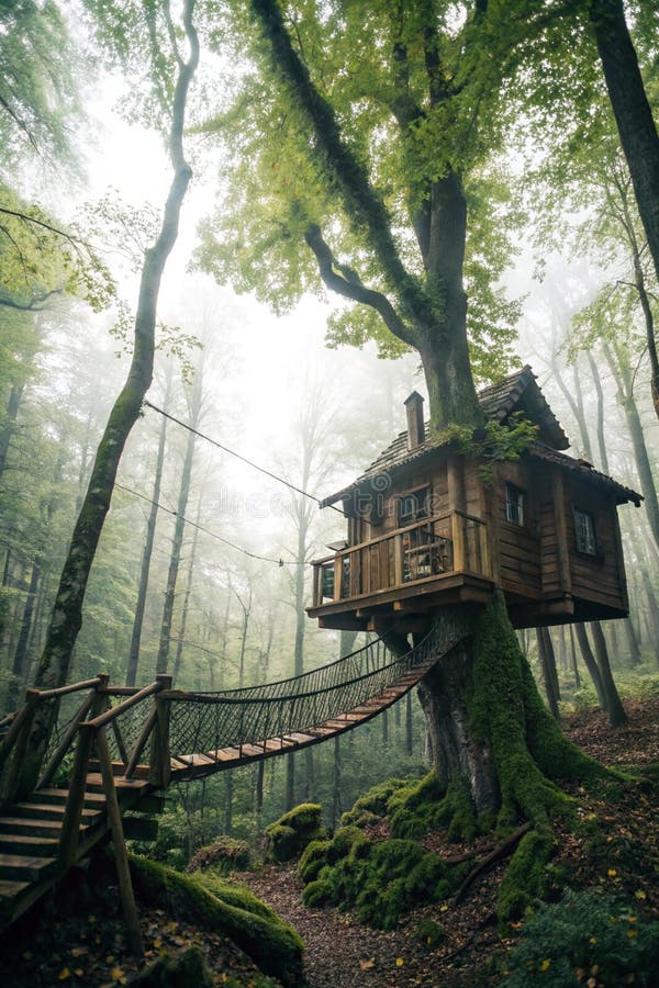 Fantasy Tree House in Forest Stock Illustration - Illustration of wood ...