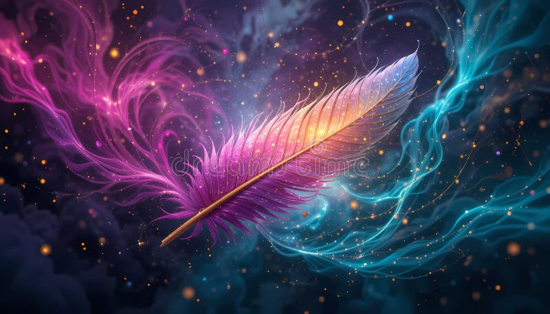 Magical Feather in Vibrant Nebula. Fantasy, Cosmic Art Stock ...