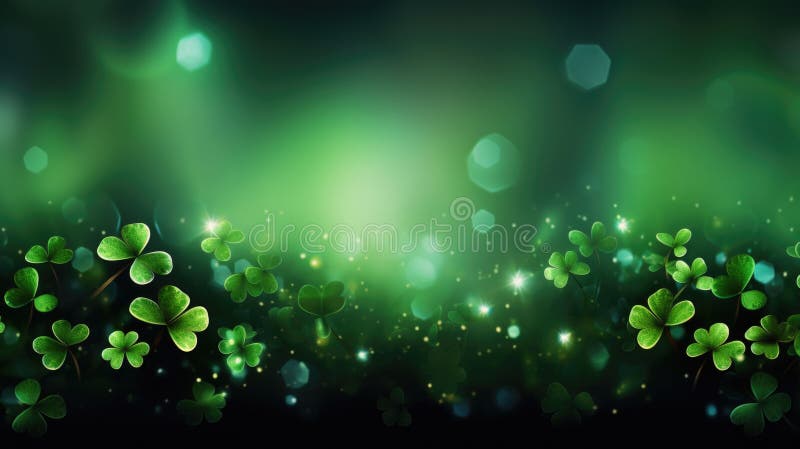 Magical Field of Shamrocks Glowing with Green Lights Stock Illustration ...