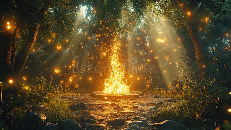 Enchanted Forest Fire Magical Campfire Night Scene Stock Photos - Free ...
