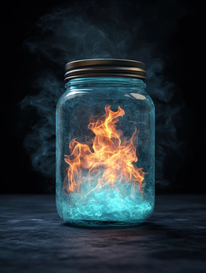 Magical Fire Trapped in a Glass Jar Stock Illustration - Illustration ...