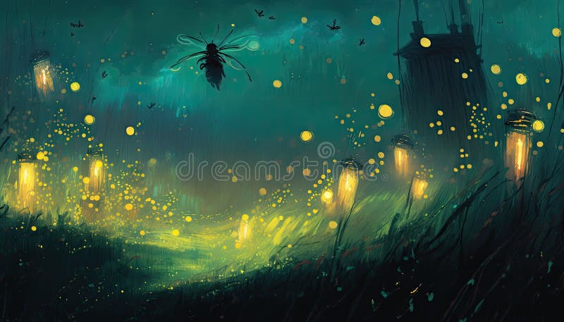 Magical Firefly Field at Night. Lightning Bugs in an Enchanted ...