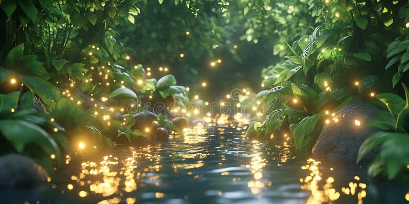 Magical Firefly Forest Background Stock Illustration - Illustration of ...