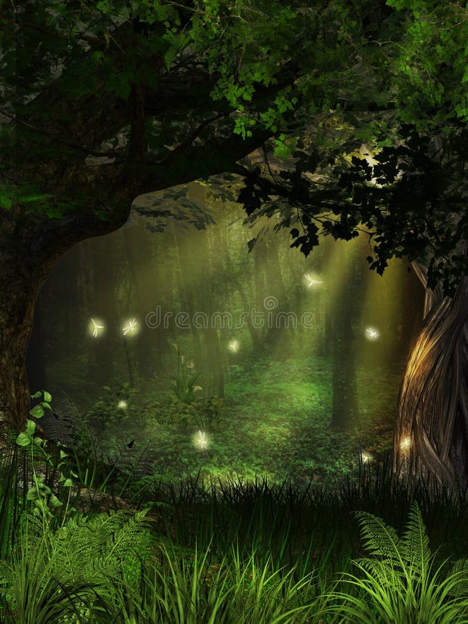 Magical Firefly Forest stock photo. Image of background - 90152874