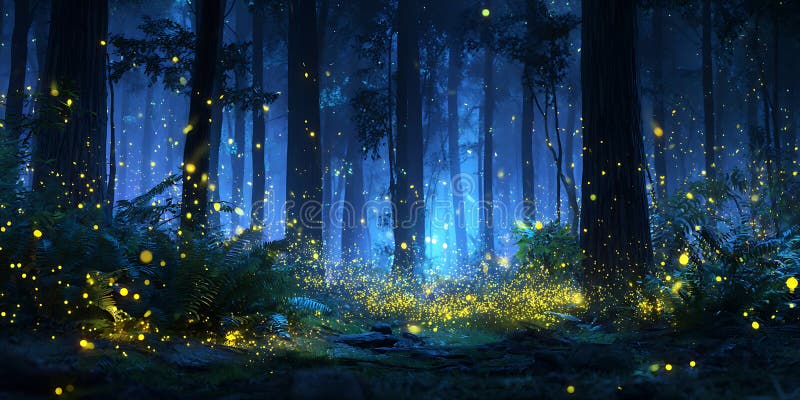 Magical Firefly Forest Enchanting Night Scene Stock Illustration ...