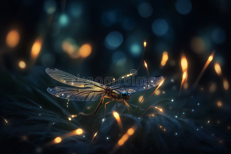 Magical Firefly in Night Forest. Abstract Fairy Tale Art Stock ...